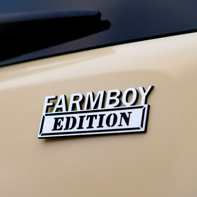 Farmboy Edition Badge - Brushed Silver and Gloss Black - Tape Backing ...